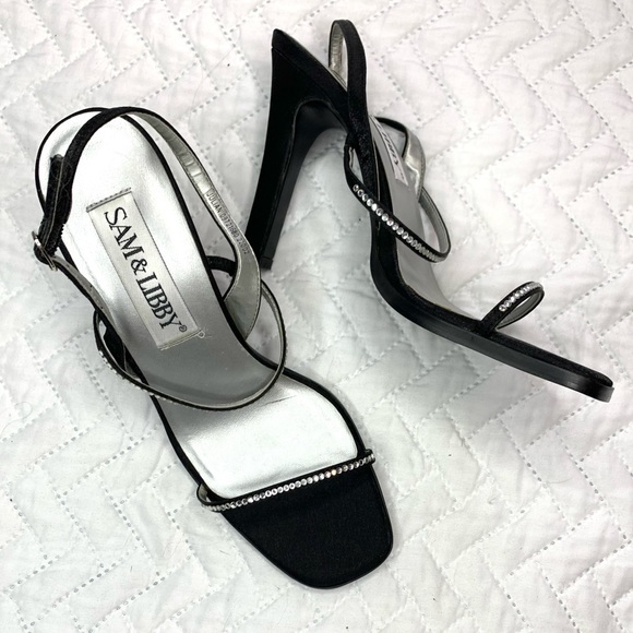 Vintage | Shoes | Vintage Sam Libby Black Satin Rhinestone Heels 75 ...